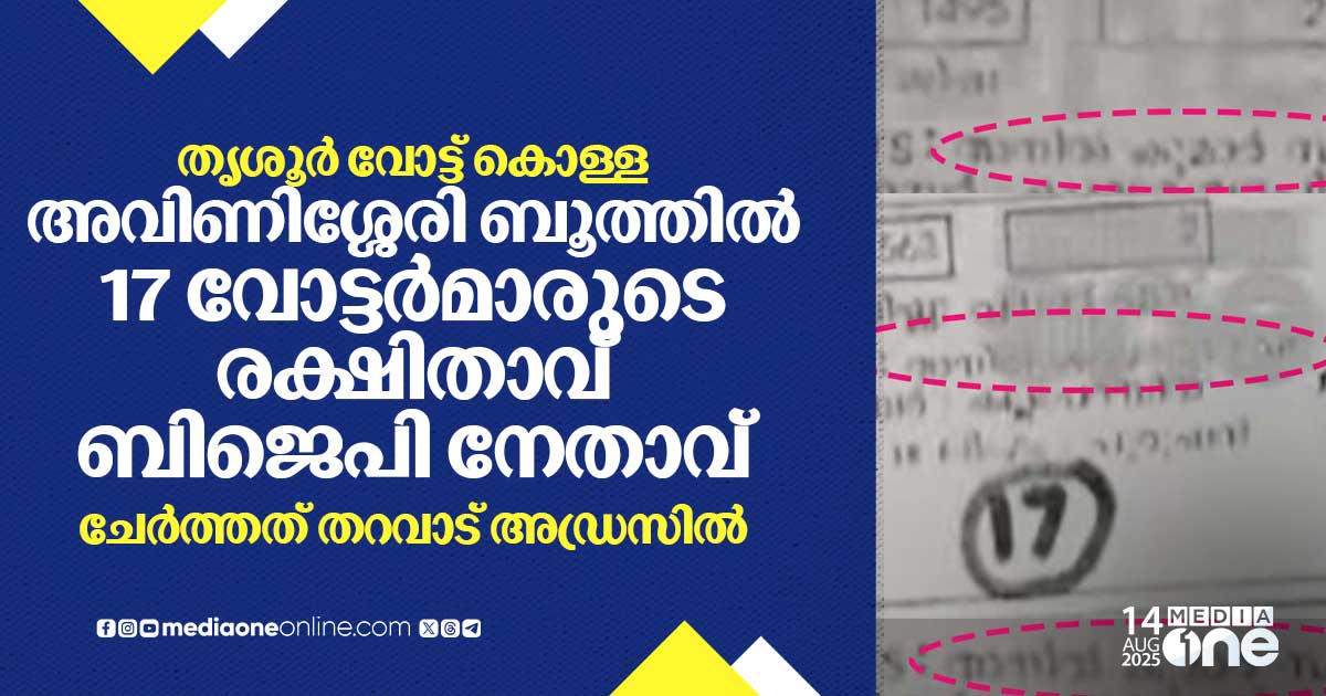 തൃശൂർ വോട്ട് കൊള്ള: അവിണിശ്ശേരി ബൂത്തിൽ 17 വോട്ടർമാരുടെ രക്ഷിതാവ് ബിജെപി നേതാവ്; ചേർത്തത് തറവാട് ...